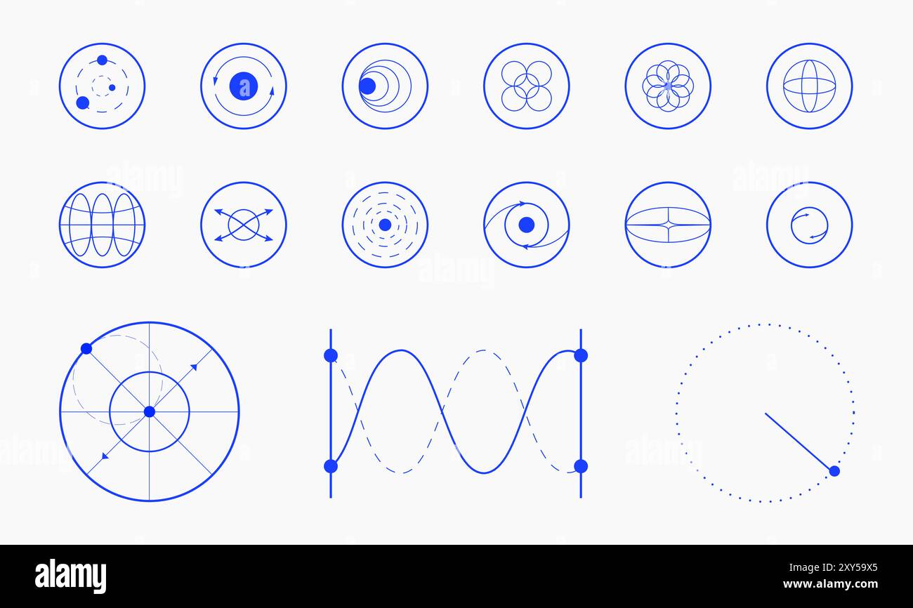 Collection of various geometric shapes, circles, lines, and curves ...