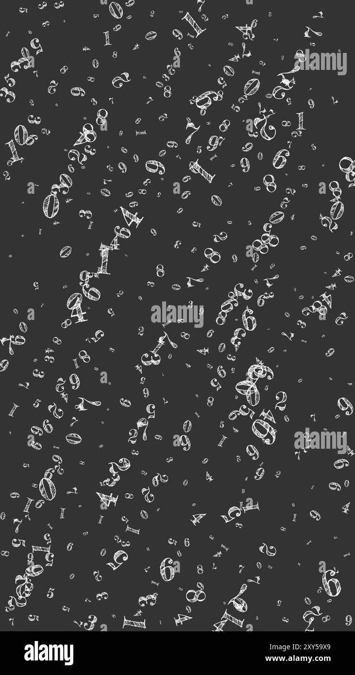 Scattered numbers. White chalk digits flying chaotic. Back to school ...