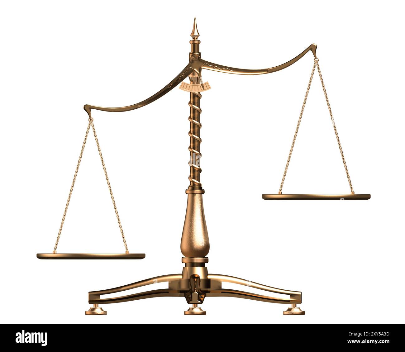 Big brass empty scales unbalanced conceptual isolated on white ...