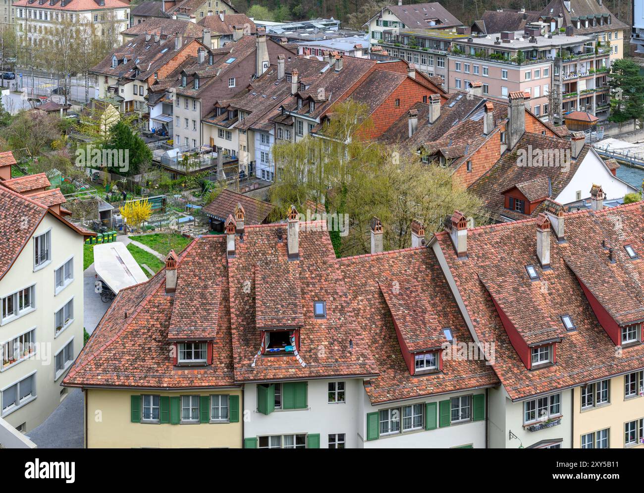 Beautiful old houses and stepped gardens, shot from the ...