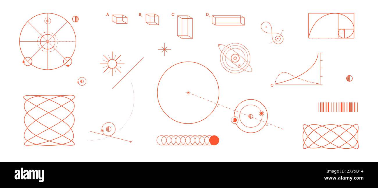 Collection of various geometric shapes, circles, lines, and curves ...