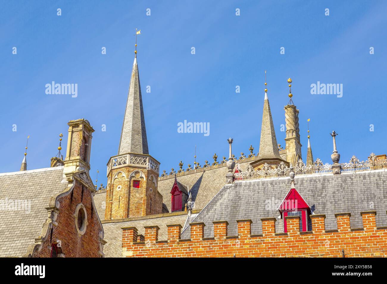 Bruges, Belgium traditional close-up medieval brick house exterior ...