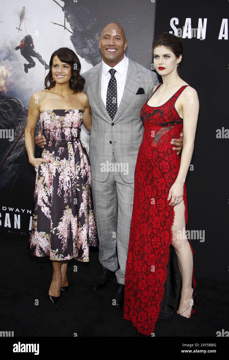 Carla Gugino, Dwayne Johnson and Alexandra Daddario at the Los Angeles ...