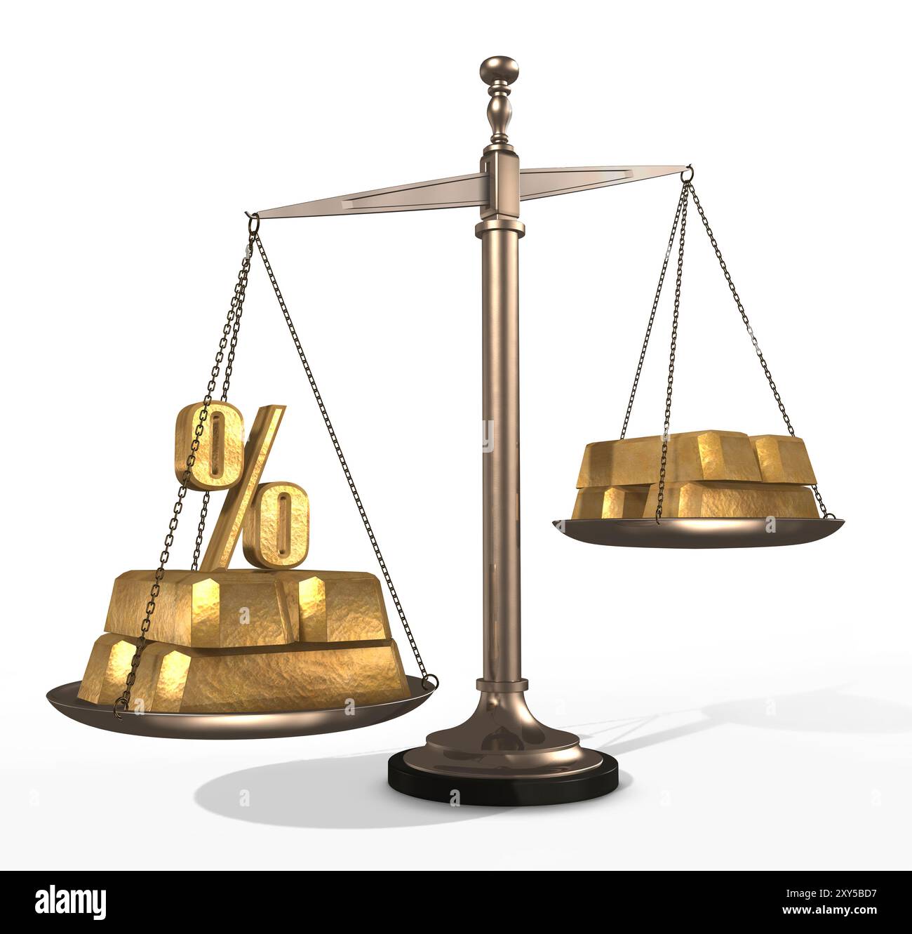 Scales with gold bars and percent symbol Conceptual photo-realistic 3D ...
