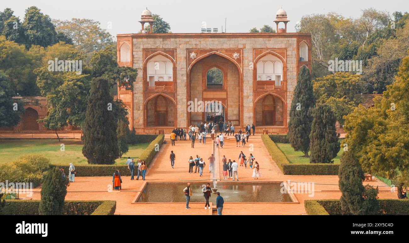 New Delhi, Delhi, India. People visiting Humayun's tomb. Famous place ...