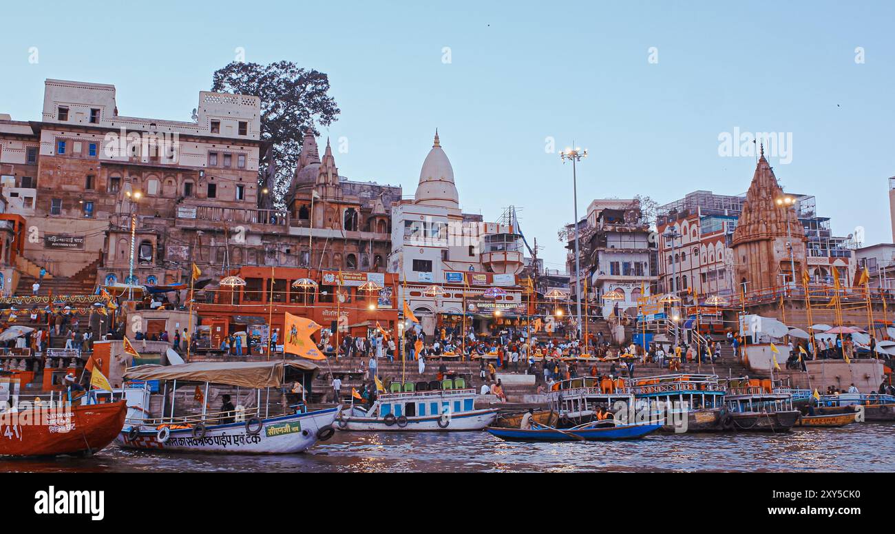 Varanasi, India. General View From Pleasure Boat On Ahilyabai Ghat ...
