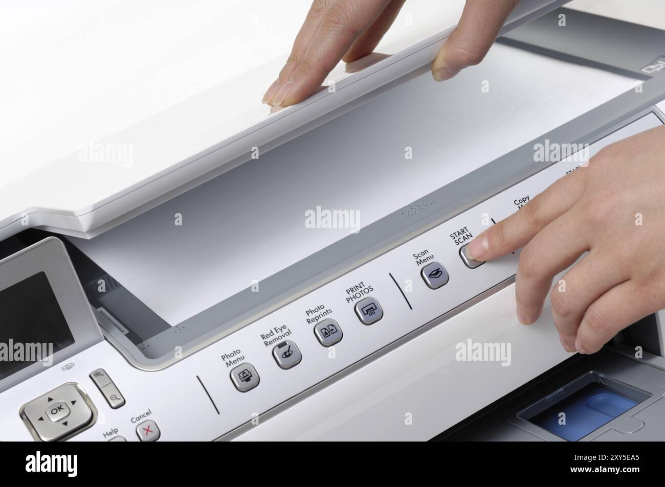 Stock photo of a Person scanning a paper in All-In-One printer scanner ...