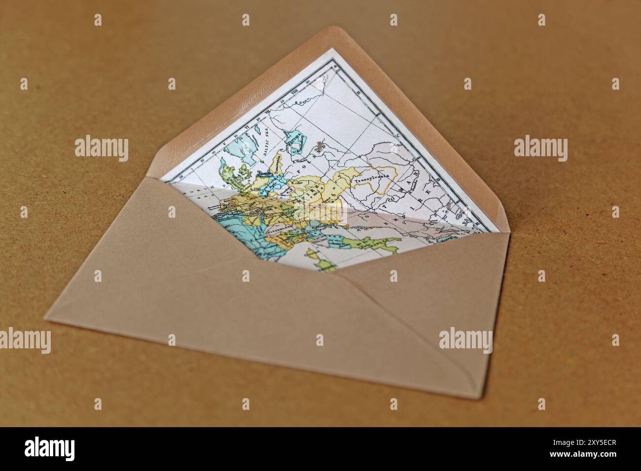 Envelope with a nautical chart in the lining Stock Photo - Alamy