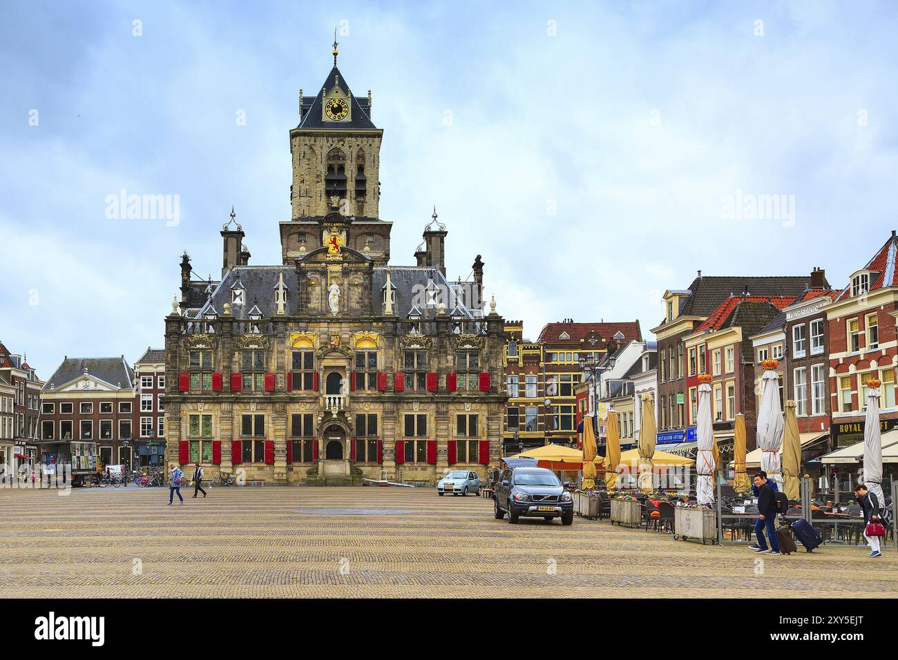 Delft, Netherlands, April 6, 2016: Stadhuis or City Hall, Markt square ...