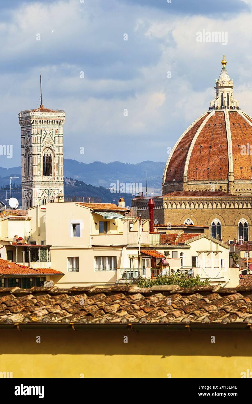 Florence, Italy aerial view of historical medieval buildings with tower ...