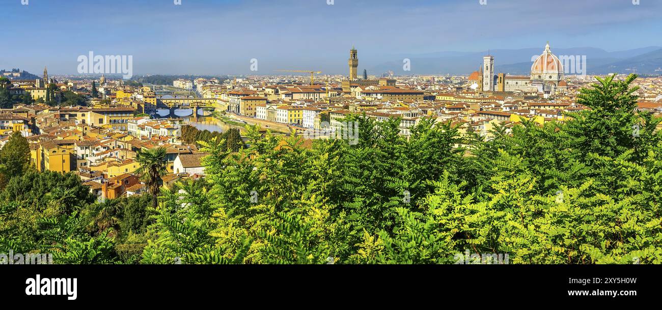 Florence, Italy aerial banner panoramic view of historical medieval ...