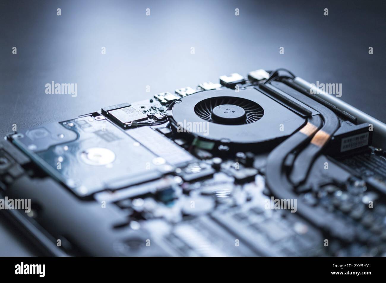 Computer cooling fan for overclocking on a circuit board, close up ...