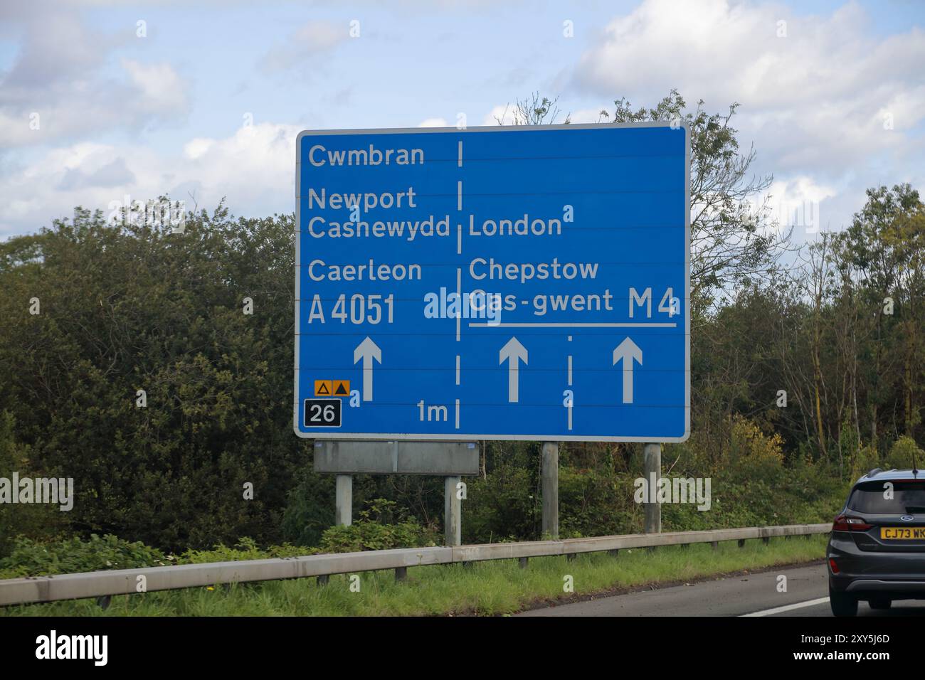 A roadside indication board for the Newport Cwmbran turn off at ...