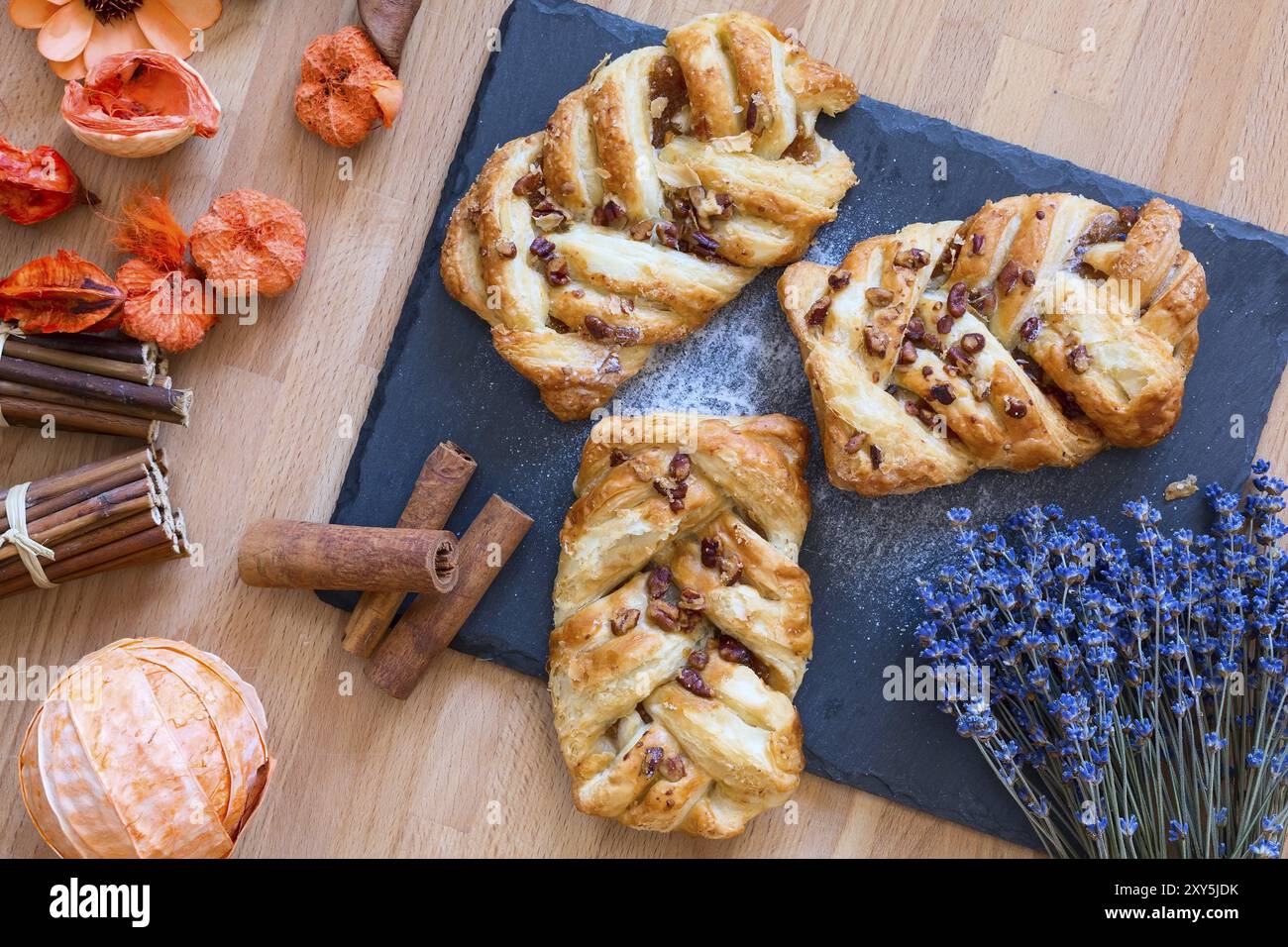 Marple and pecan plait pastry sweet food breakfast with cinnamon and ...