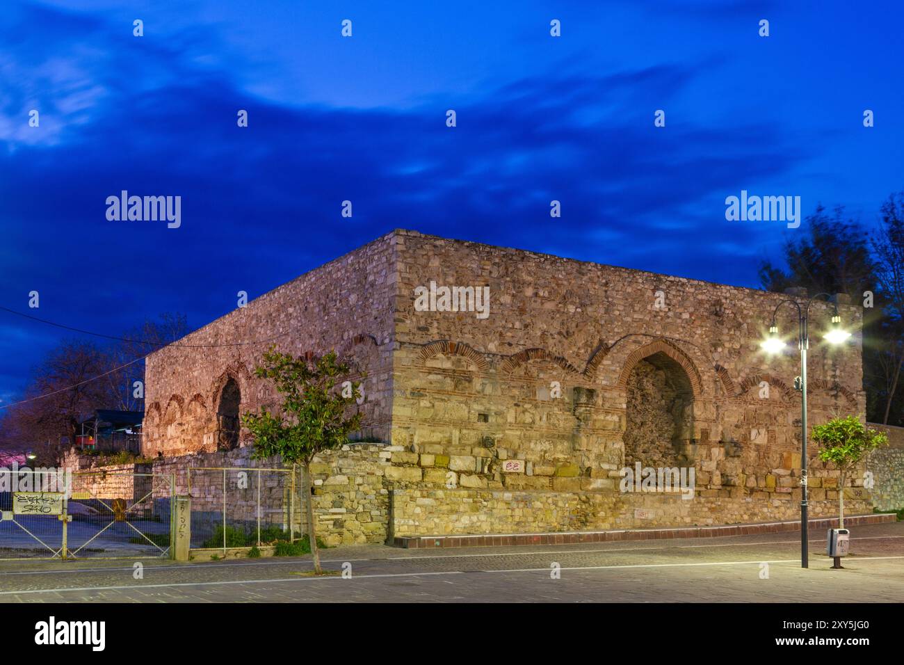 Blue hour at the park outside the castle of Larissa town, in Thessaly ...