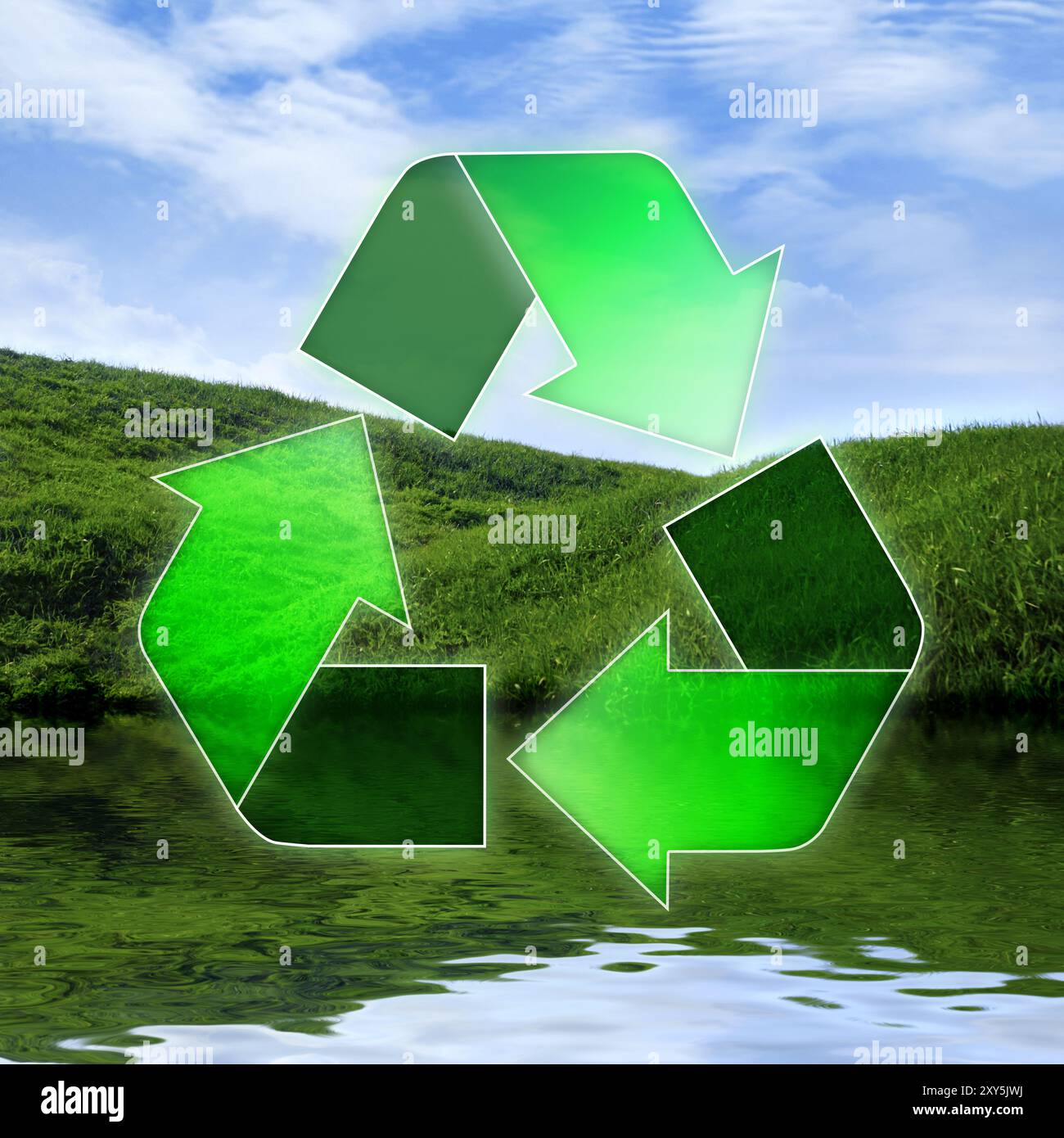 Conceptual Recycling symbol over three elements Water, Earth and Air ...