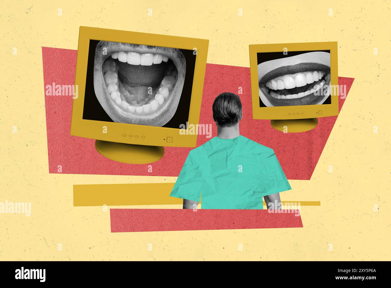 Creative photo collage young man computer cyberbullying abuse ...