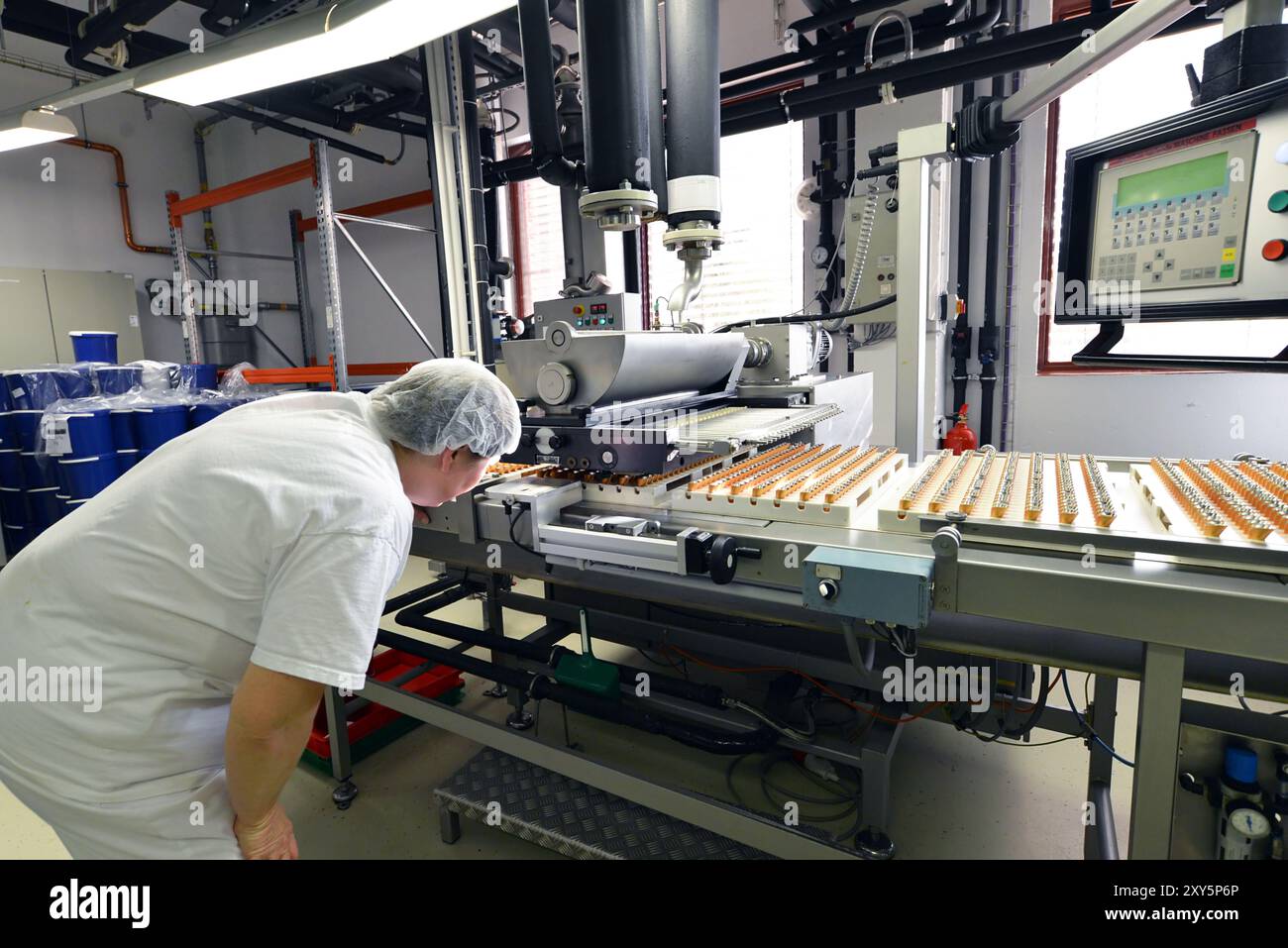 Production of pralines in a factory for the food industry - women ...