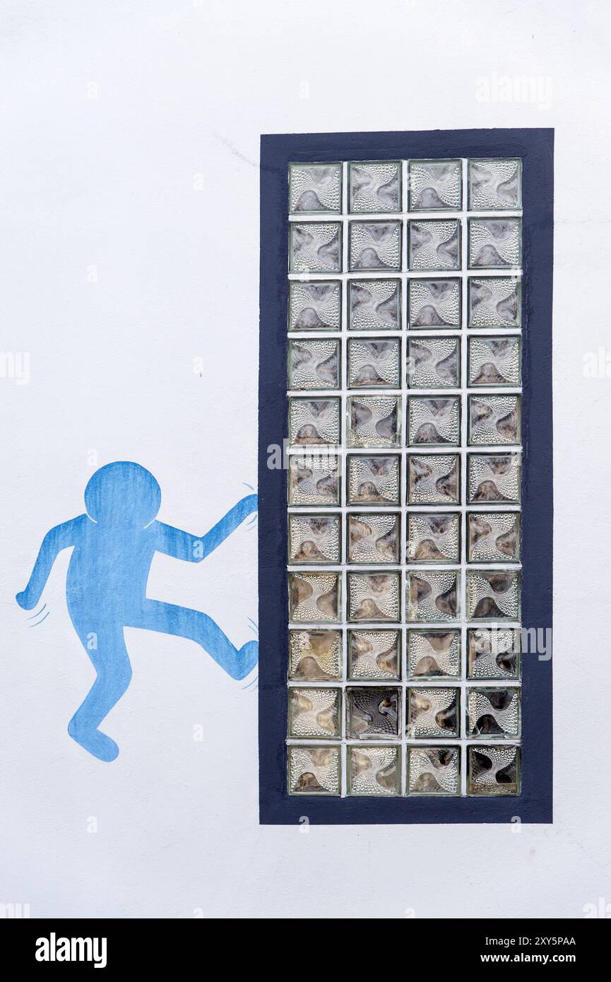 Corridor window made of glass blocks in a house wall Stock Photo - Alamy