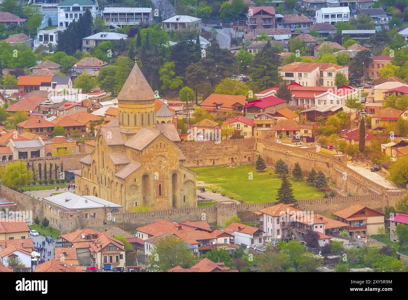 The ancient capital of Georgia, the city of Mtskheta panoramic aerial ...