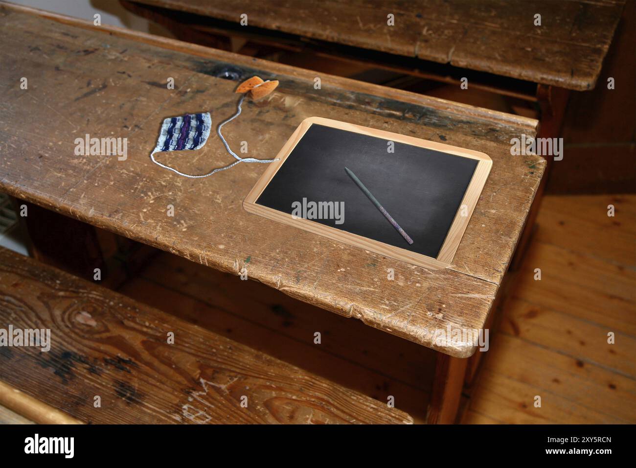 Old school table with slate Stock Photo - Alamy