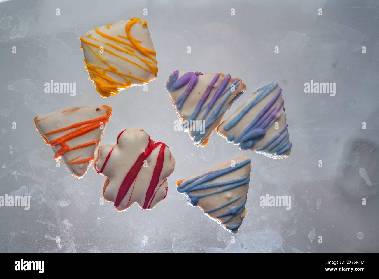 Floating royal icing cookies for Christmas treats Isolated on white ...