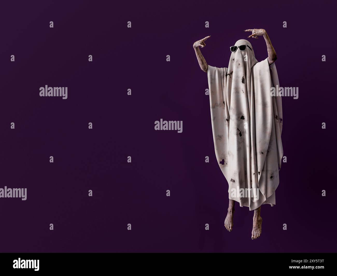 Ghost with sunglasses making a rock and roll gesture while levitating ...