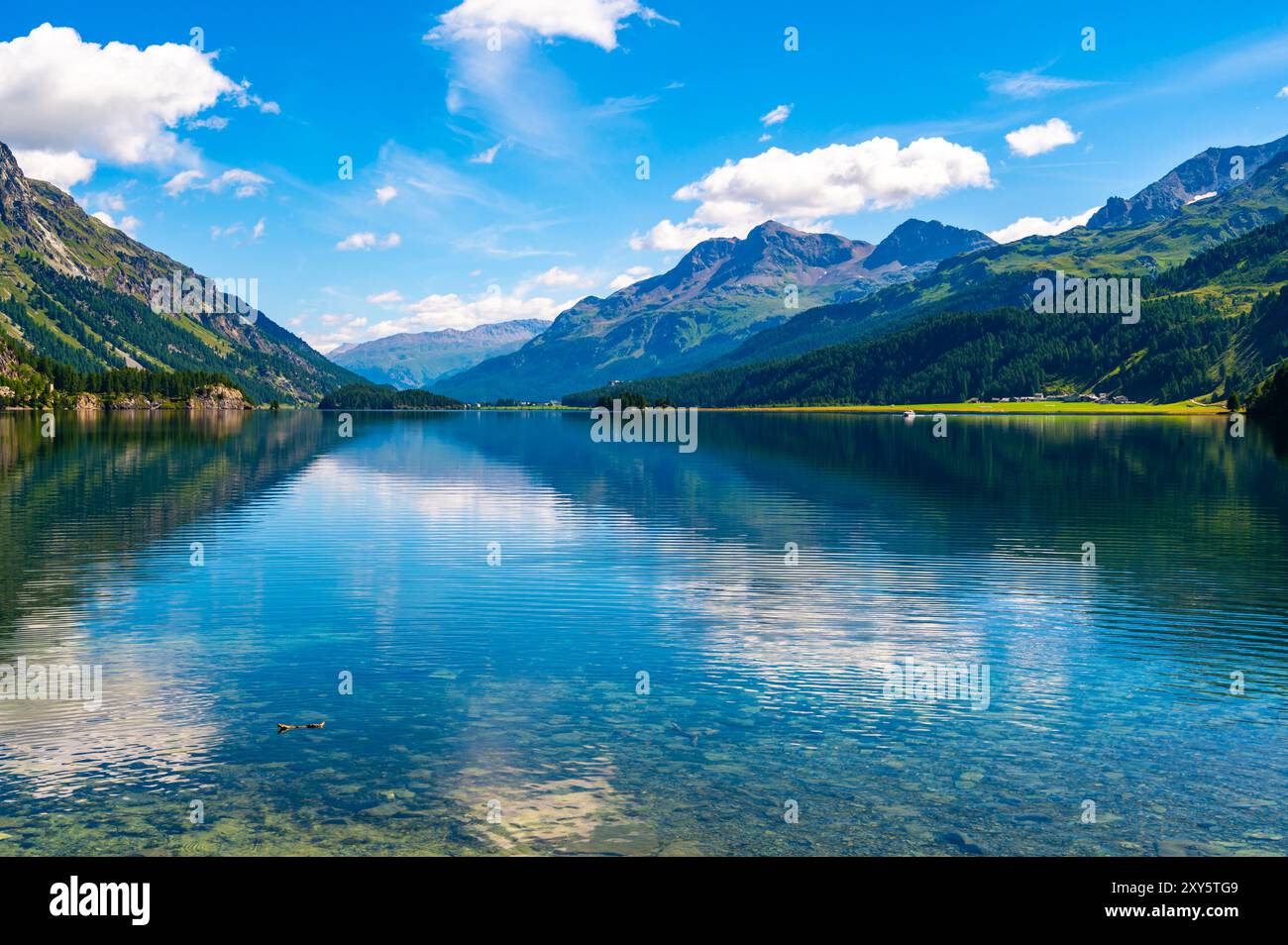 Engadine, Switzerland, Lake Sils Maria, the village of Isola ...