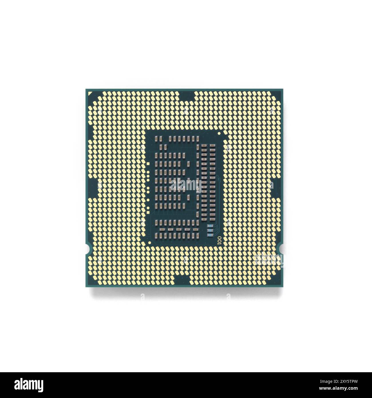 Intel i7 processor gold contacts CPU socket circuit isolated on white ...