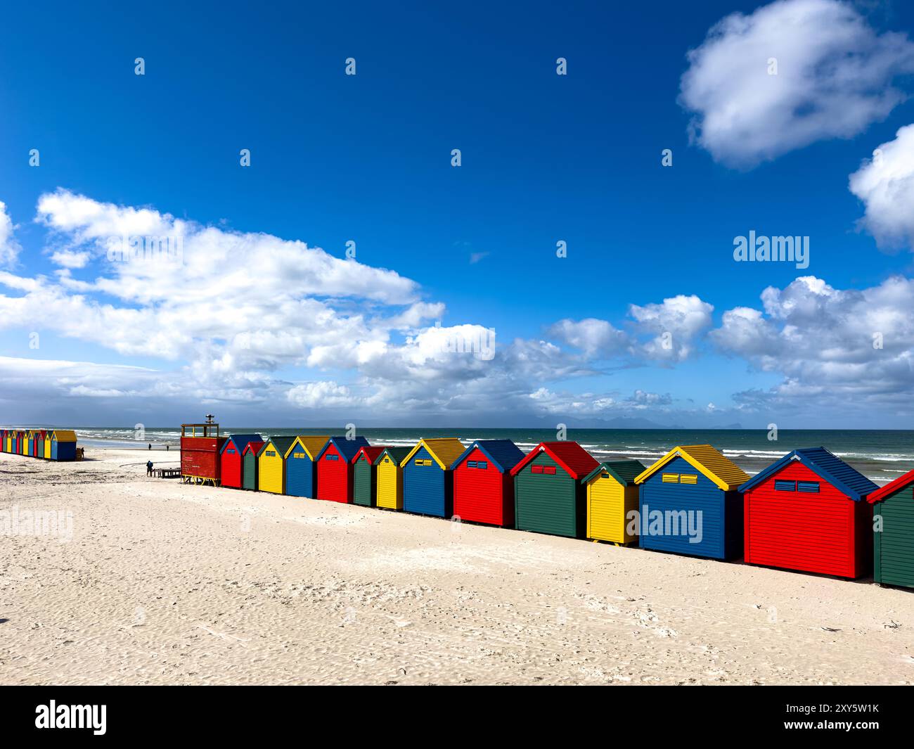 The iconic Muizenberg Beach huts for people to change in and out of ...