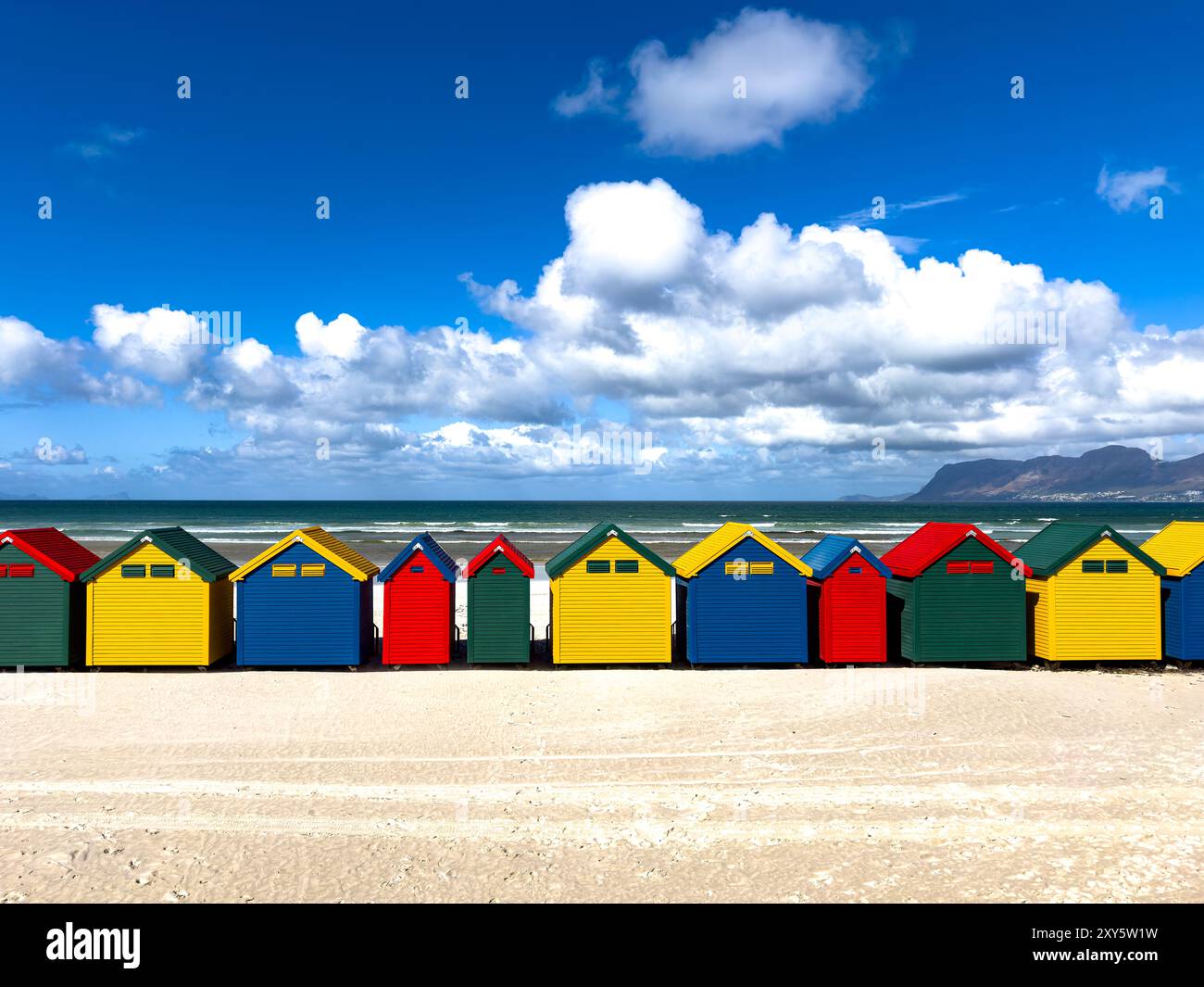 The iconic Muizenberg Beach huts for people to change in and out of ...