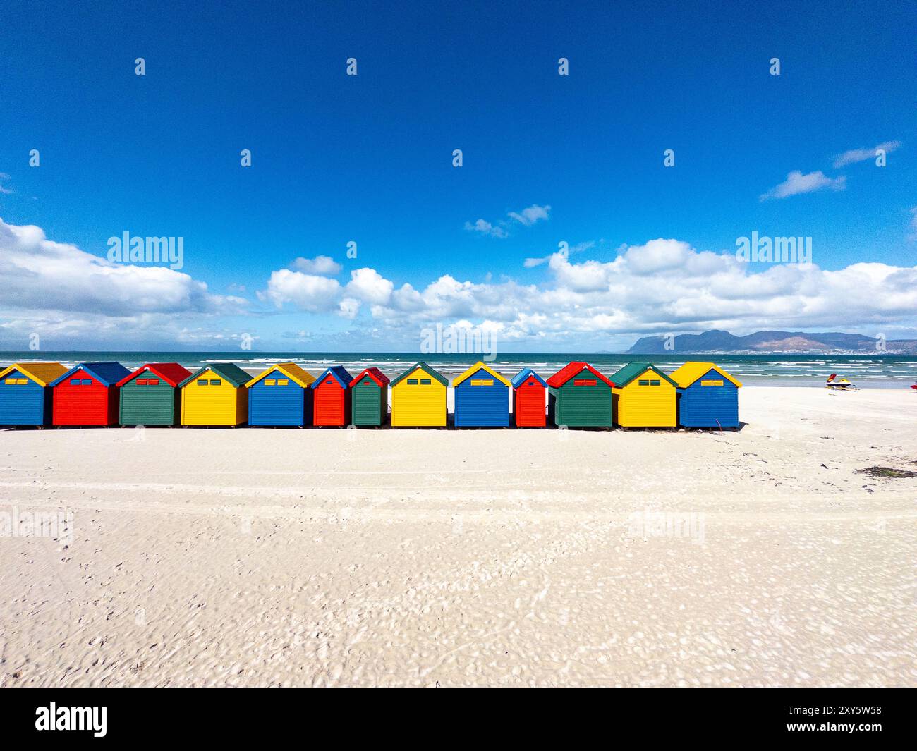 The iconic Muizenberg Beach huts for people to change in and out of ...