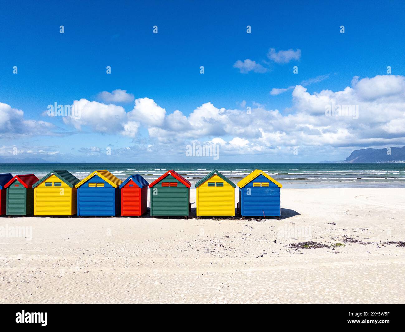 The iconic Muizenberg Beach huts for people to change in and out of ...