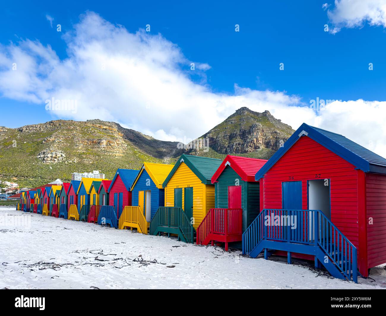 The iconic Muizenberg Beach huts for people to change in and out of ...