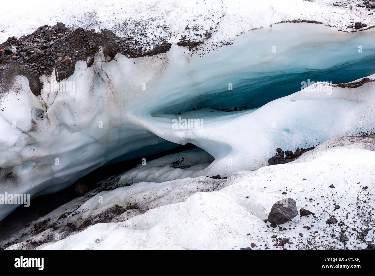 Blue crevasses in glacier ice in Skaftafell Glacier, part of ...