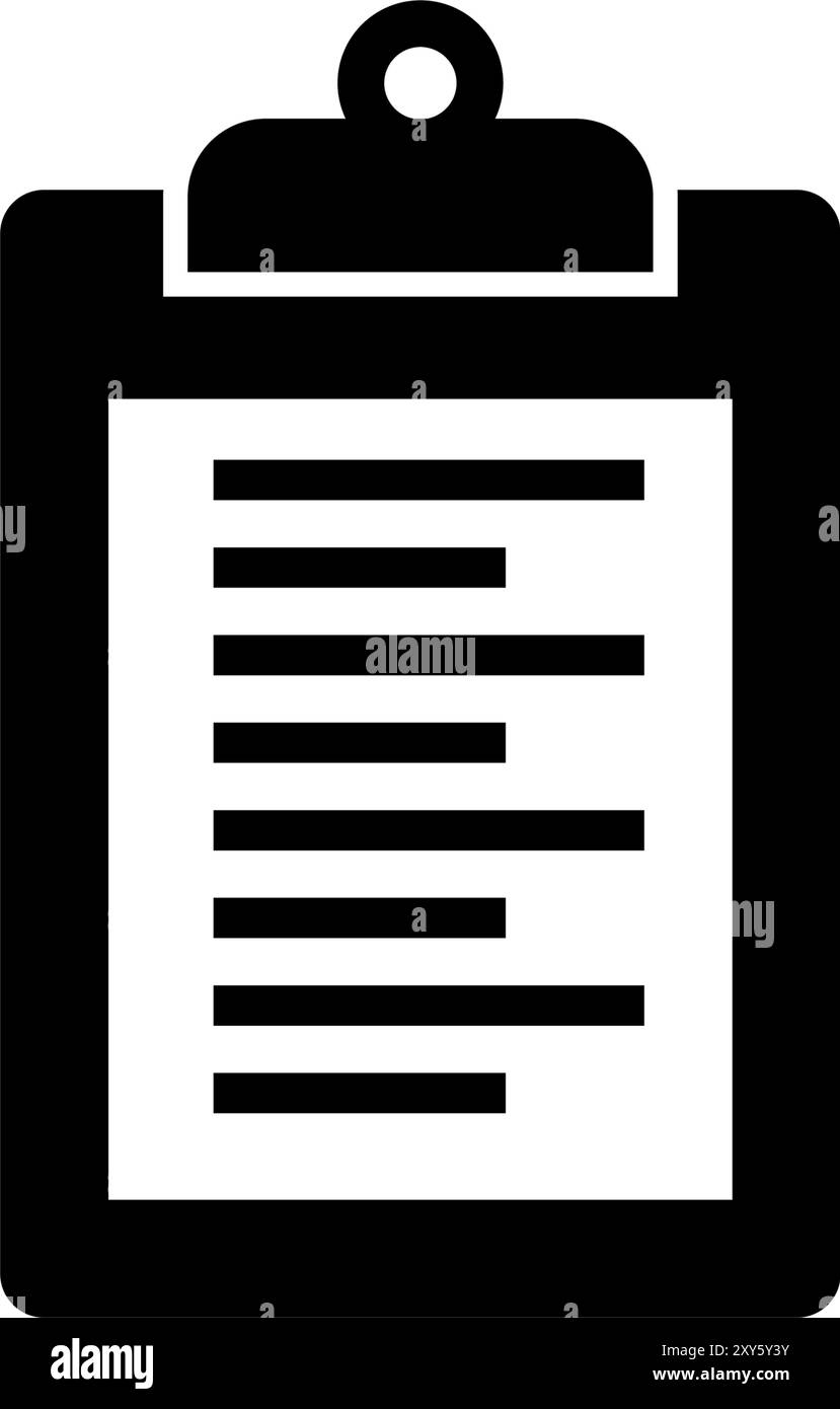 Black and white vector icon representing a clipboard with text lines ...