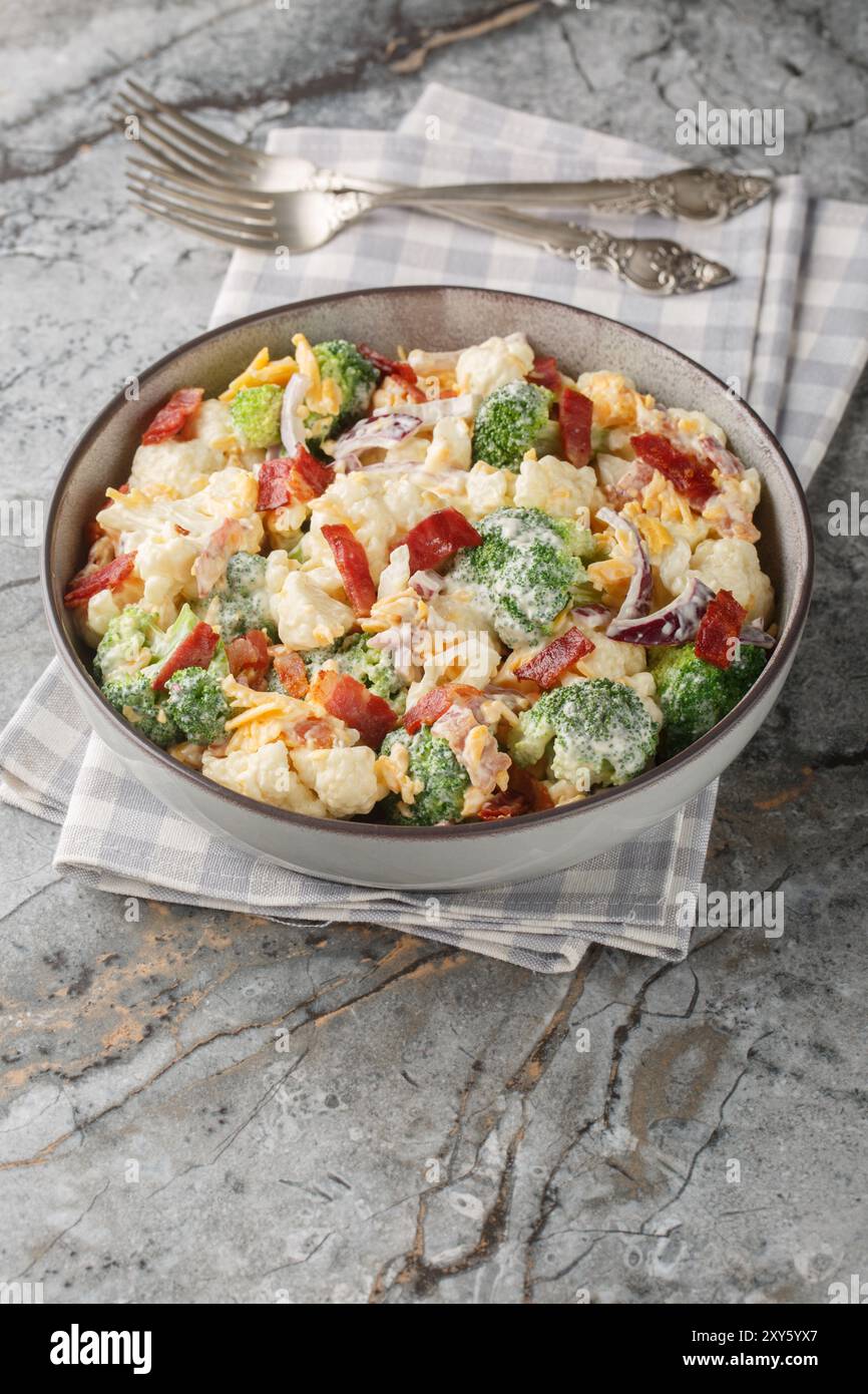 Broccoli cauliflower bacon bound salad with cheese mayonnaise dressing ...