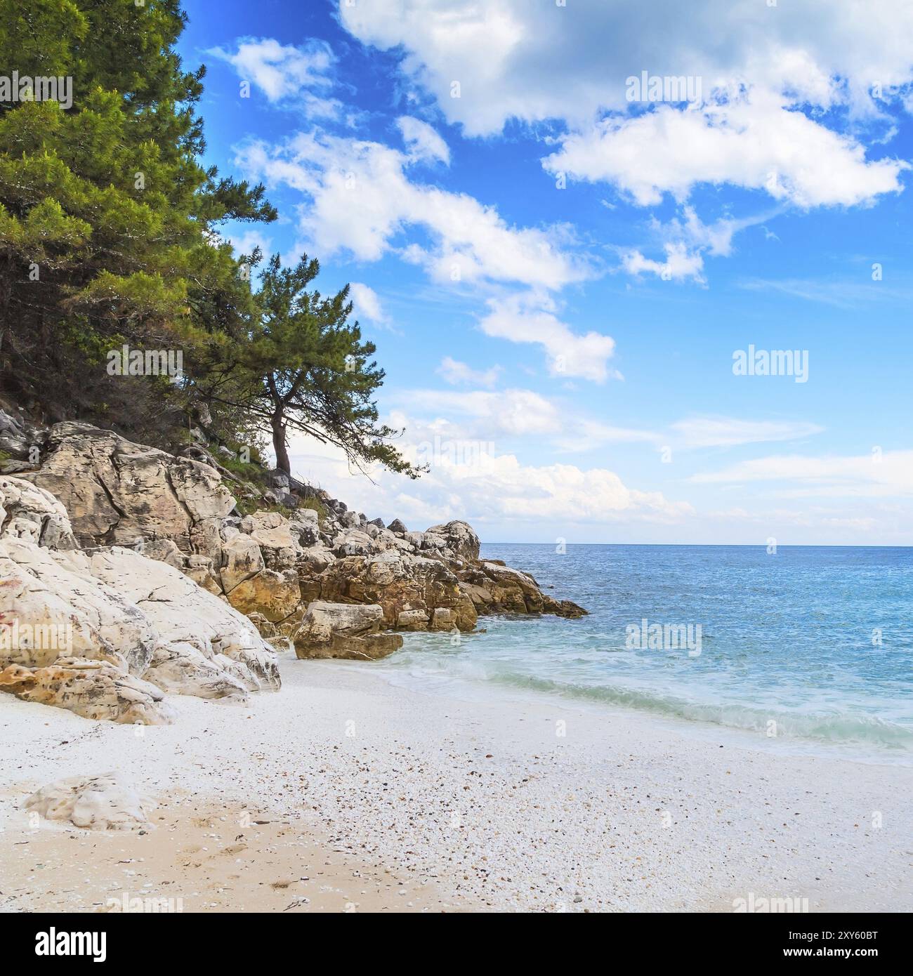 Panorama of seascape with greek Marble Beach in Thassos Island, Greece ...