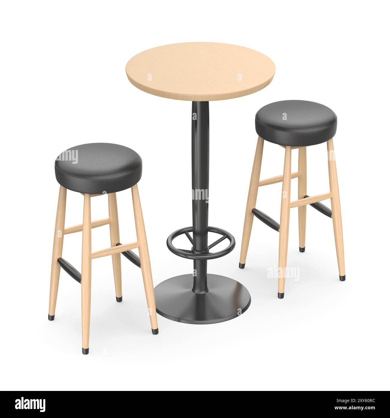 Wooden table and bar stools on a white background Stock Photo - Alamy