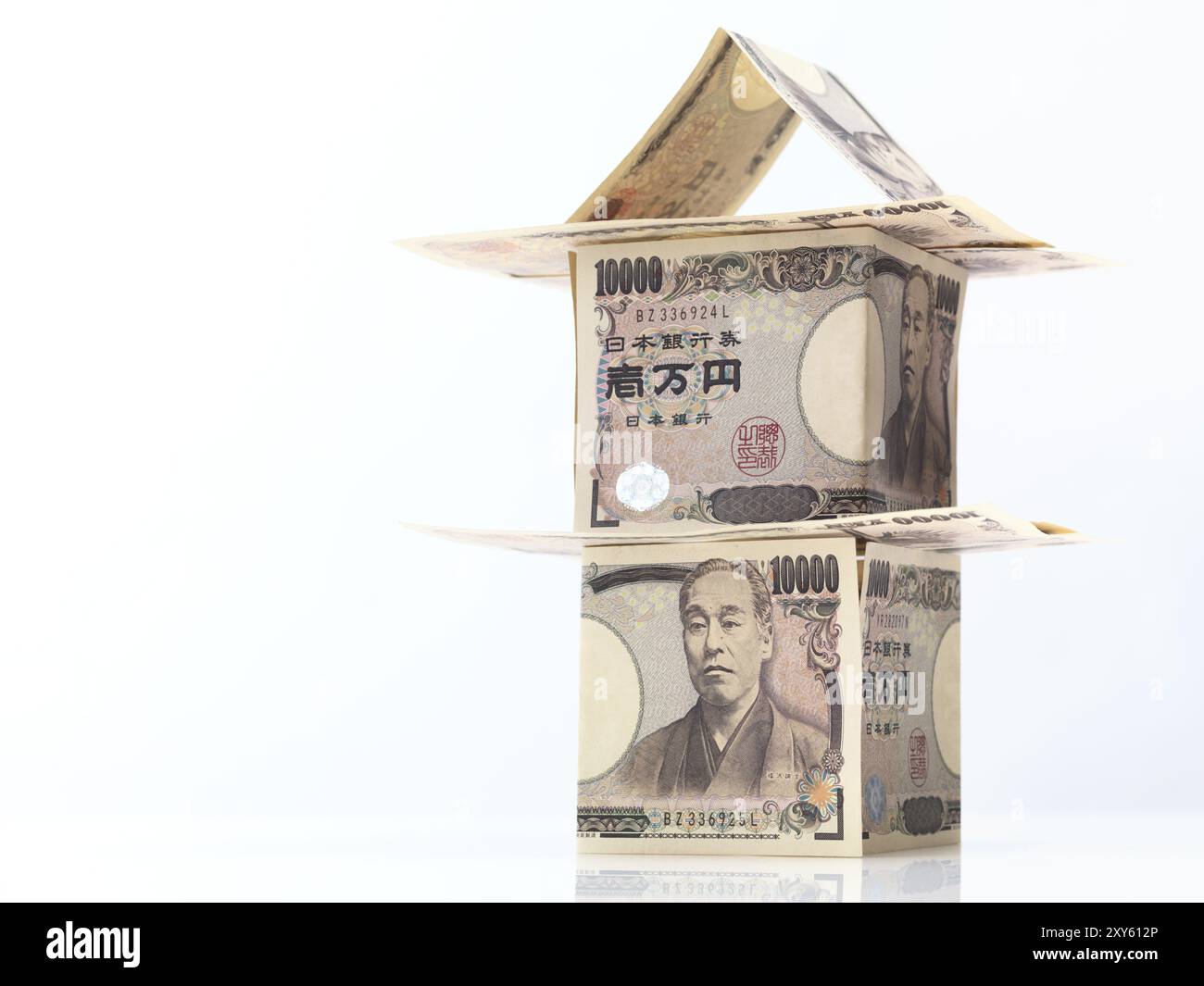 House made of Japanese Yen, money currency bills isolated on white ...