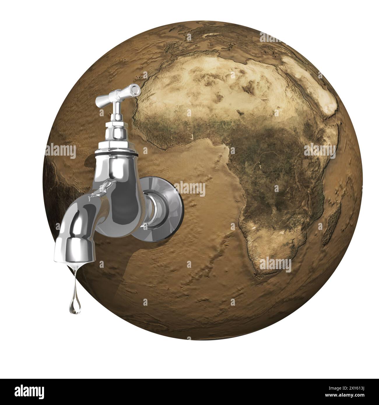 Water dripping from an open tap attached to a dried planet Earth ...