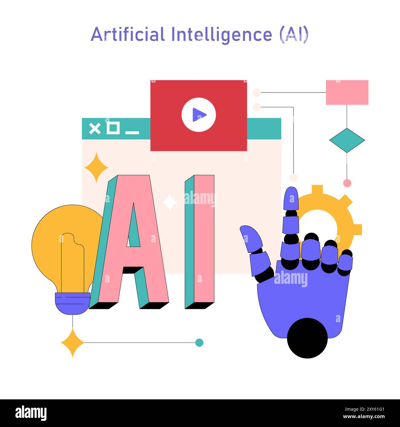 Artificial intelligence concept. Bold AI text with robotic hand and ...
