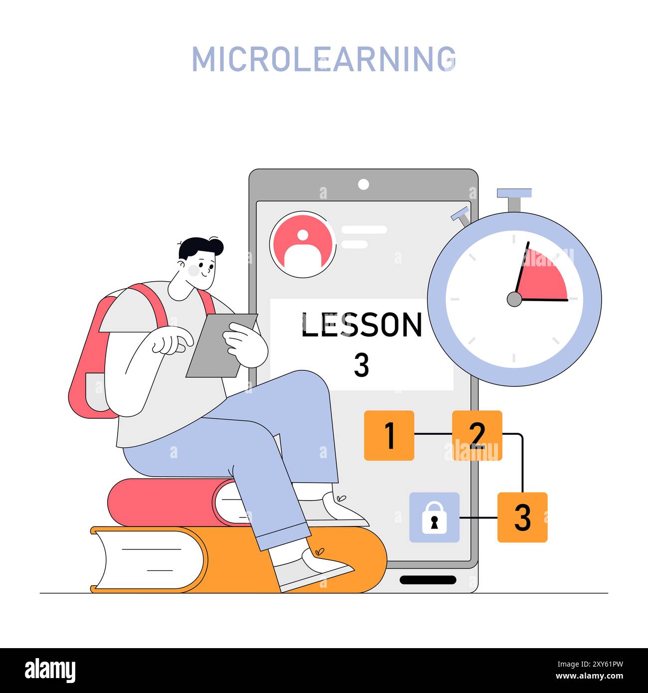Microlearning concept. An engaged student uses a tablet for bite-sized lessons, optimizing time ...