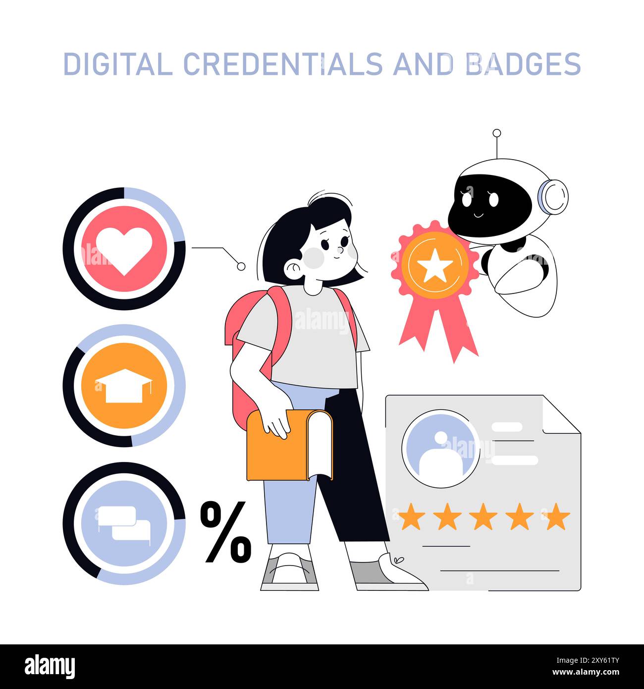 Digital Credentials and Badges concept. A student earns an award from a ...