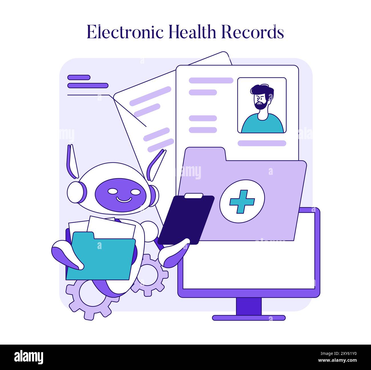 AI In Medicine concept. A robot interacts with digital health records ...