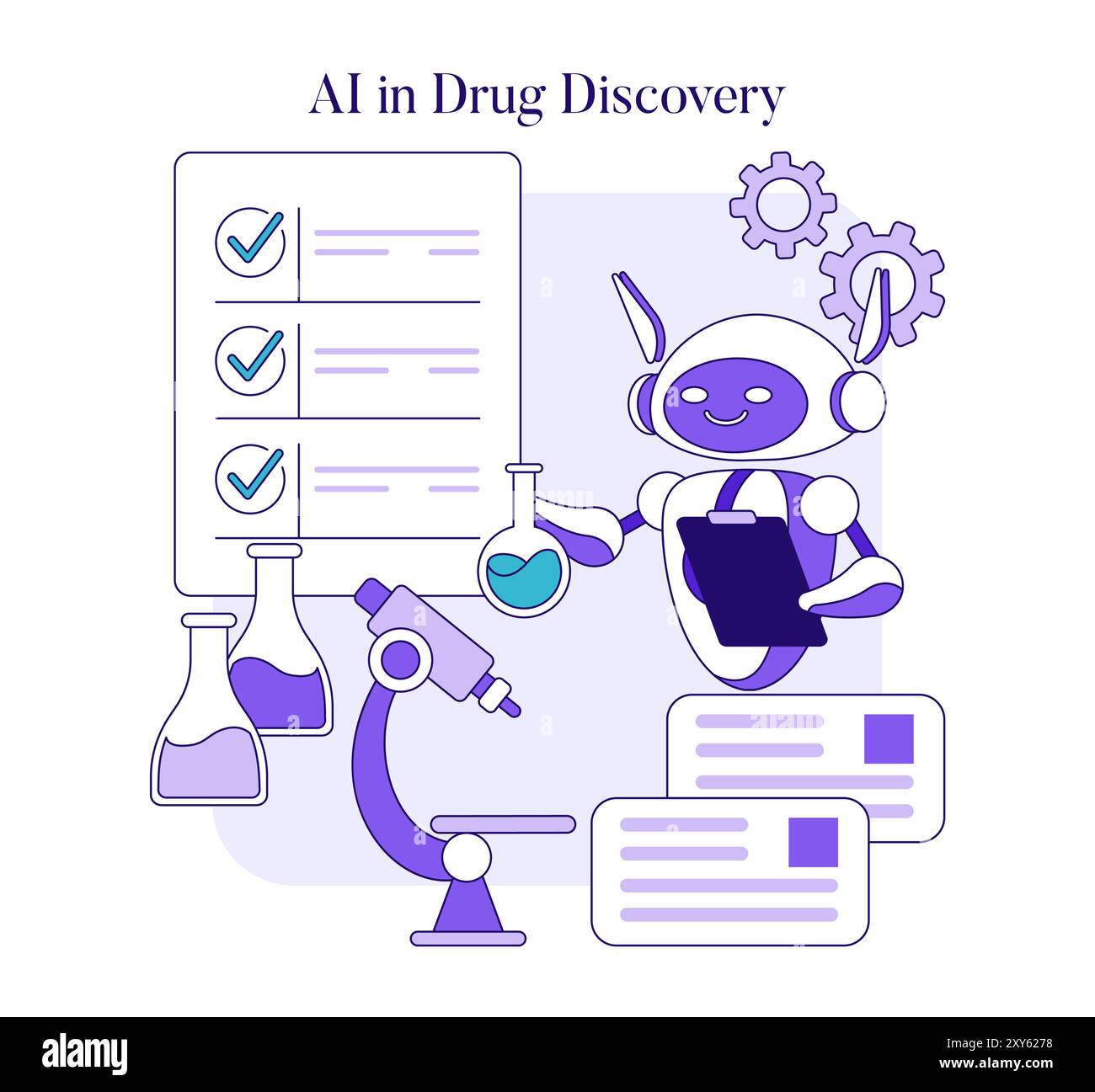 AI in Drug Discovery concept. An illustration of a robot analyzing data ...