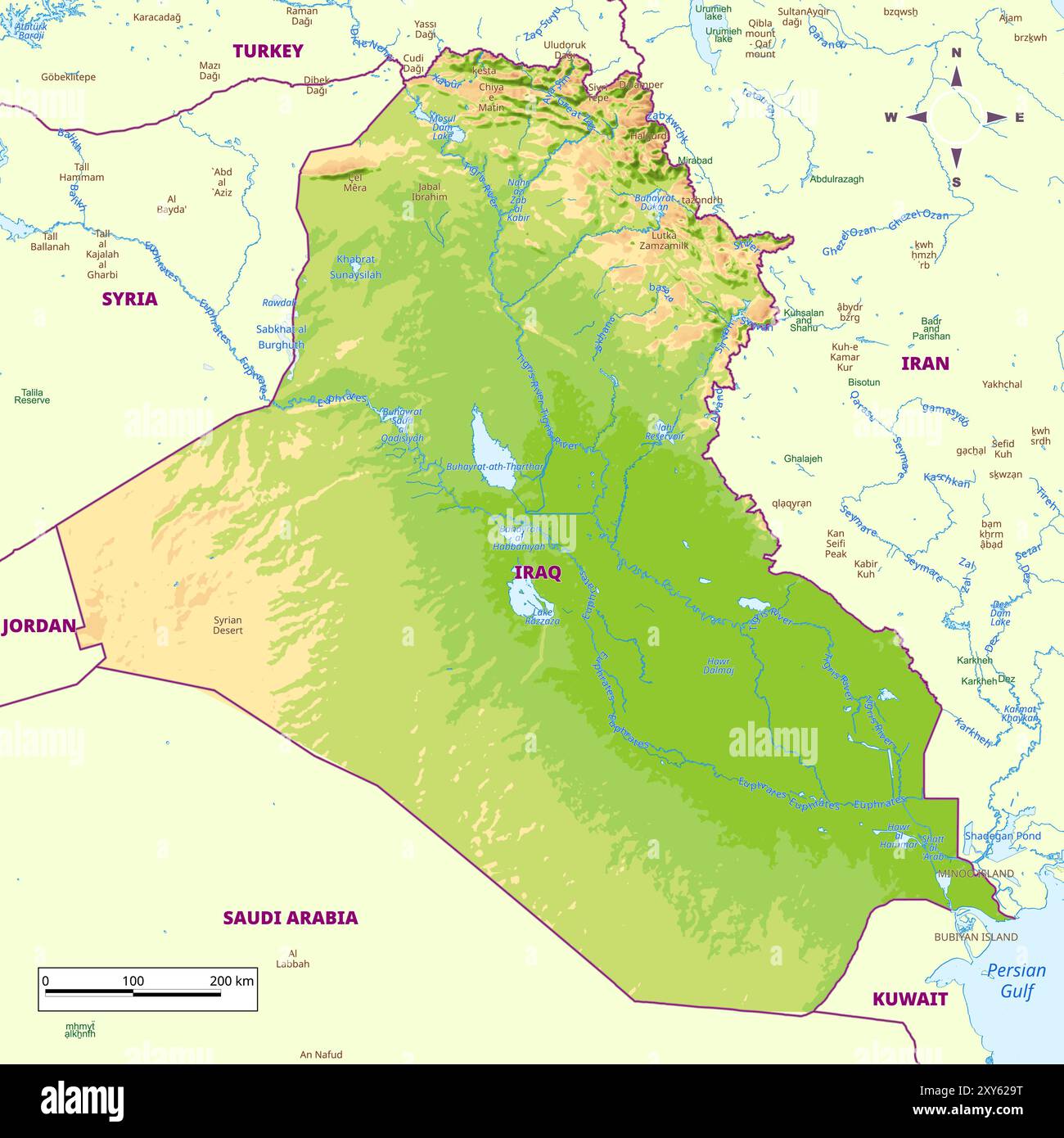 Detailed physical map of Iraq Stock Vector Image & Art - Alamy