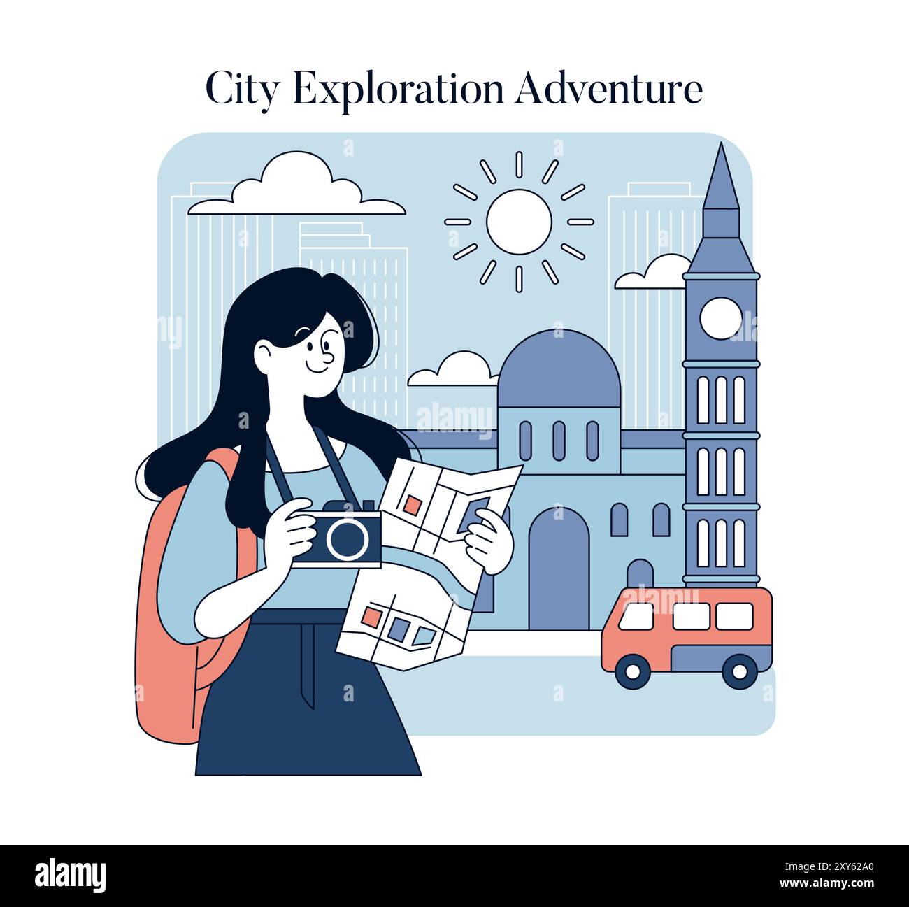 Special Moments concept. A cheerful tourist with a camera and map ...