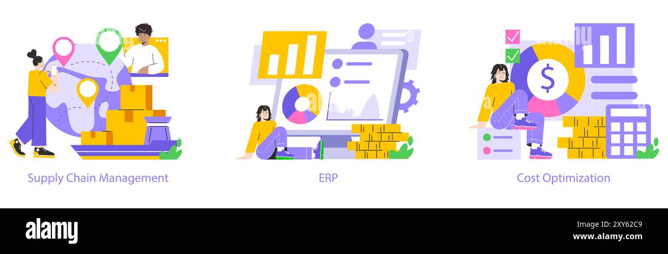 Business Operations set. Supply chain tracking, enterprise resource ...