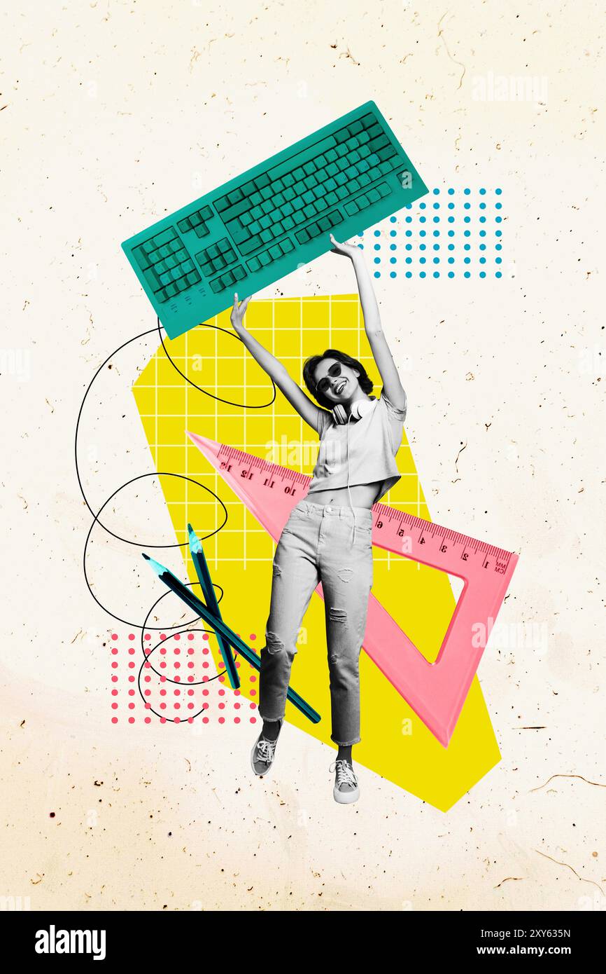 Composite trend artwork sketch image collage of young woman office ...